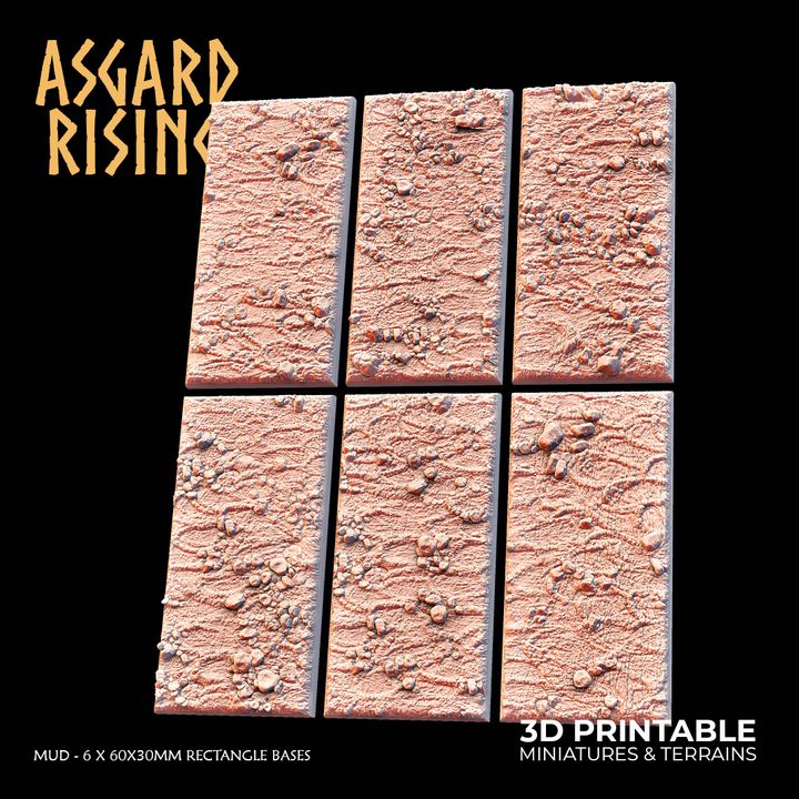 3D Printable Mud - 6 x 60x30mm Rectangle Bases /Pre-supported/ by Asgard Rising Miniatures